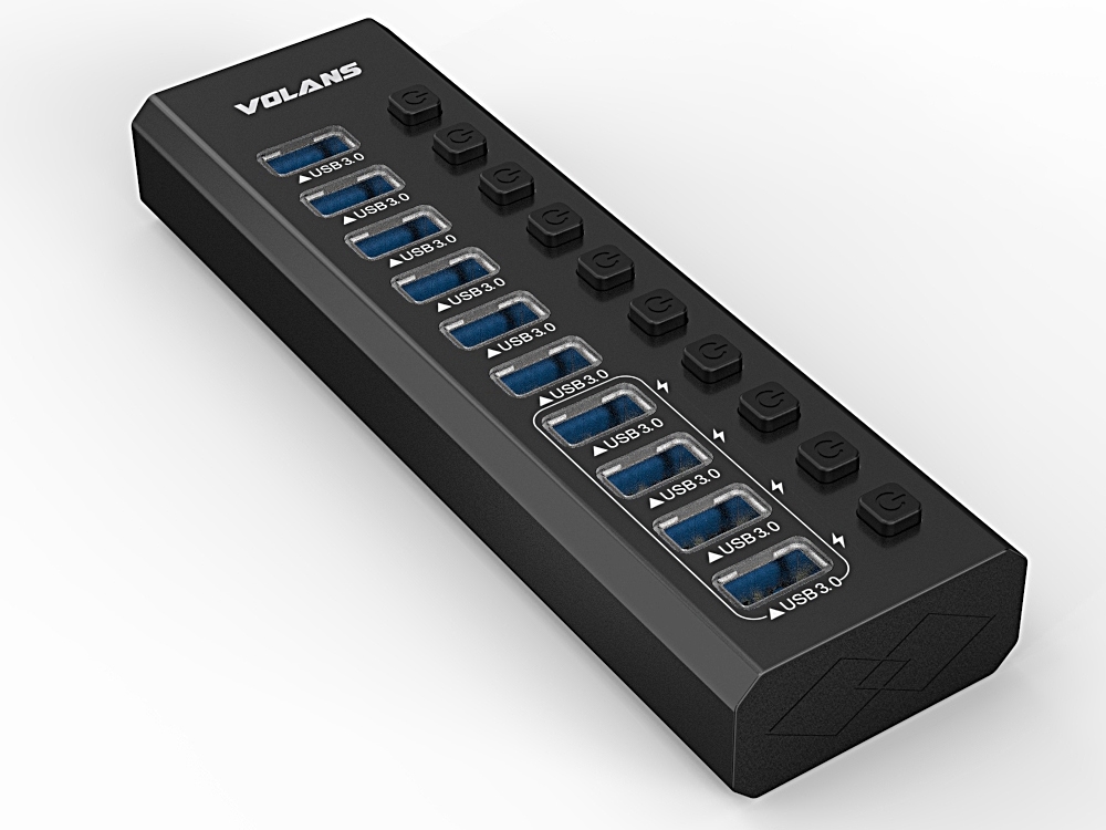 Volans VL-HB10S Aluminum 10 Ports USB3.0 HUB with Fast Charging Ports ...