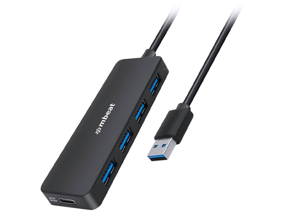 Mbeat 4-Port USB 3.0 Hub with USB-C DC Power | USB Travel Hub | MBeat