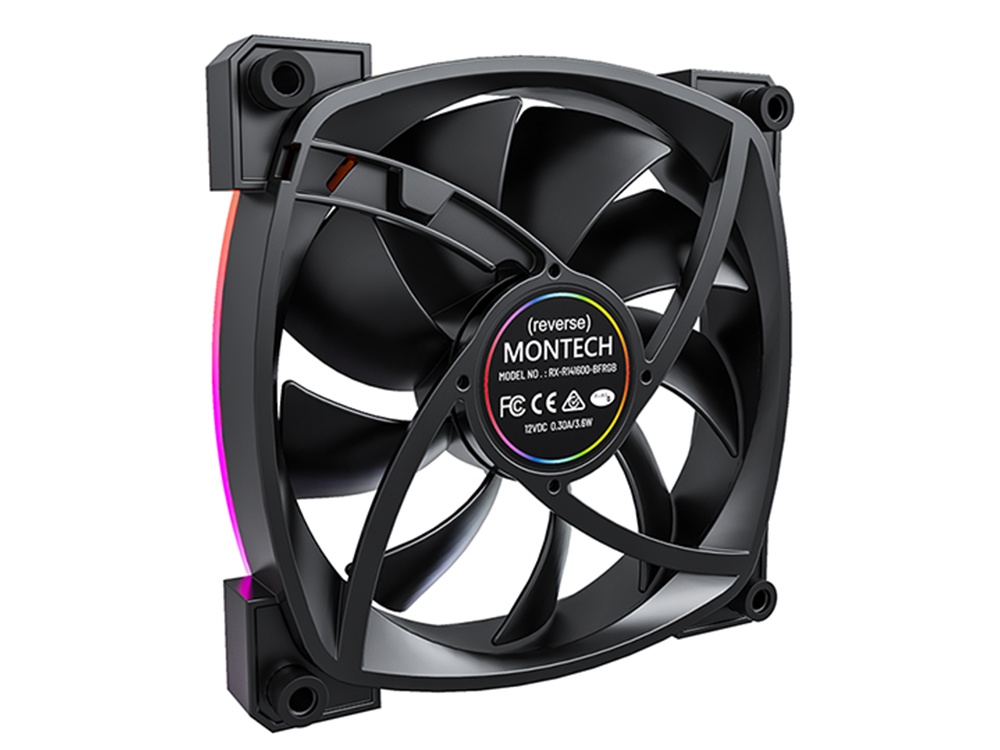 Montech RX140 PWM 140mm Reverse ARGB Fan - Black | Case Fans & LED Lighting