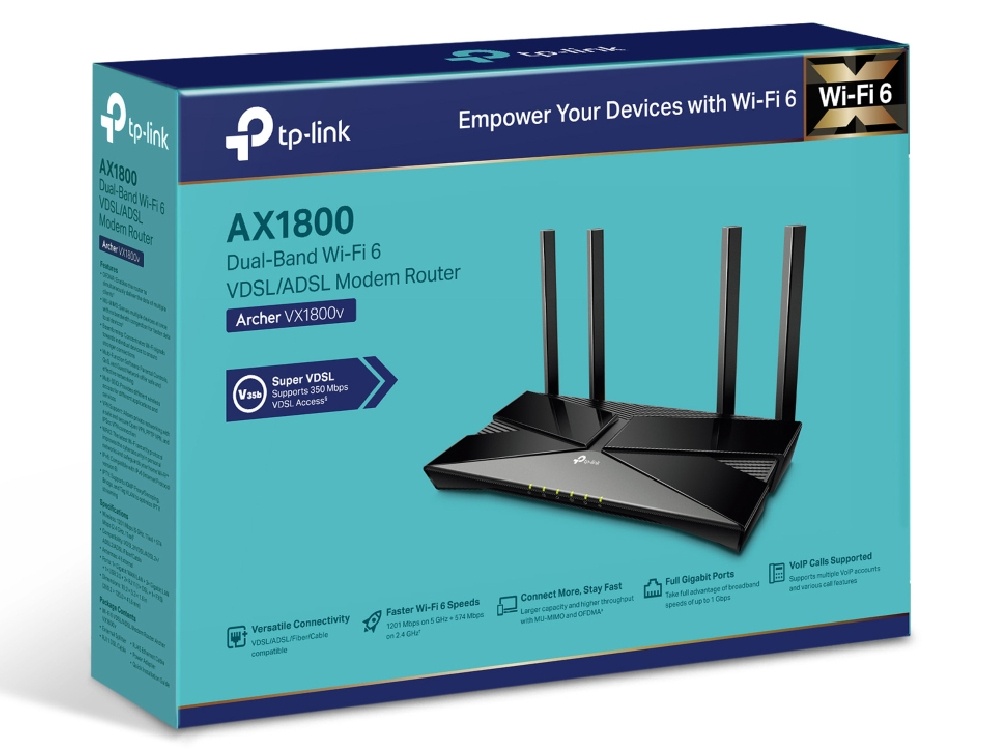 TP-Link Archer VX1800v AX1800 Dual-Band Wi-Fi 6 VDSL/ADSL Modem Router ...