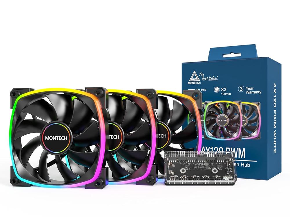 Montech AX120 PWM ARGB 120mm Fan - Black (3-Pack) [AX120 PWM Black 3 in 1]