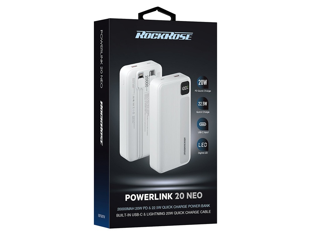 Rockrose PowerLink 20 Neo 20000mAh 20W PD&22.5W Quick Charge Power Bank ...