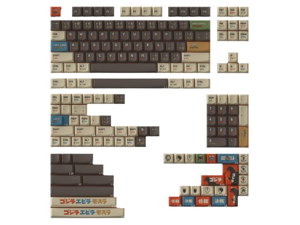 Keytok Black Classic Godzilla Smile Profile Dye-Sub PBT Keycaps (173 ...