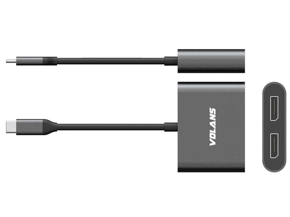 Volans VL-UC2DP-S Aluminium 4K USB-C to Dual DisplayPort Adapter with ...